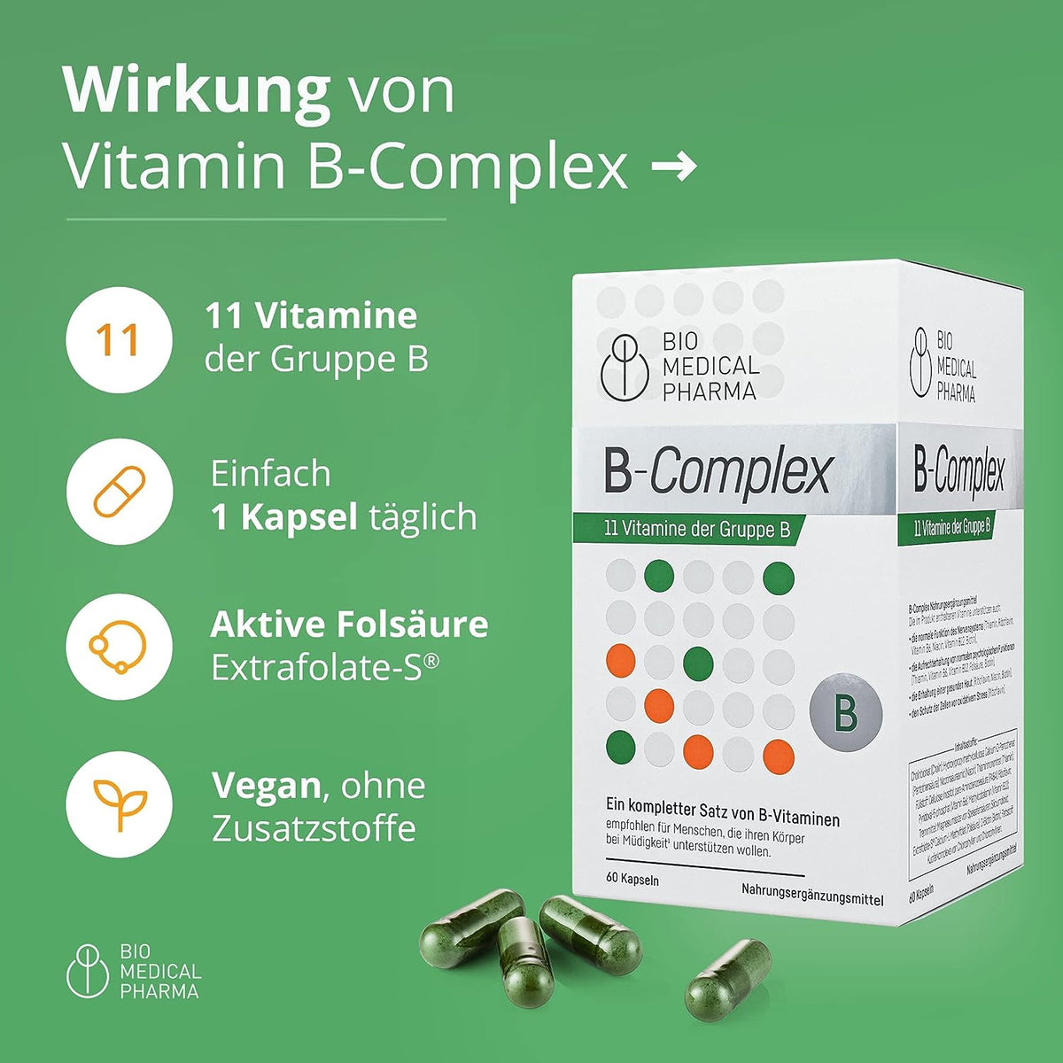 Vitamin B-Complex Capsules with 11 B-Vitamins